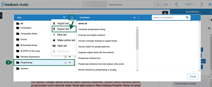 The Export/Import Process for Turnitin Quickmarks sets