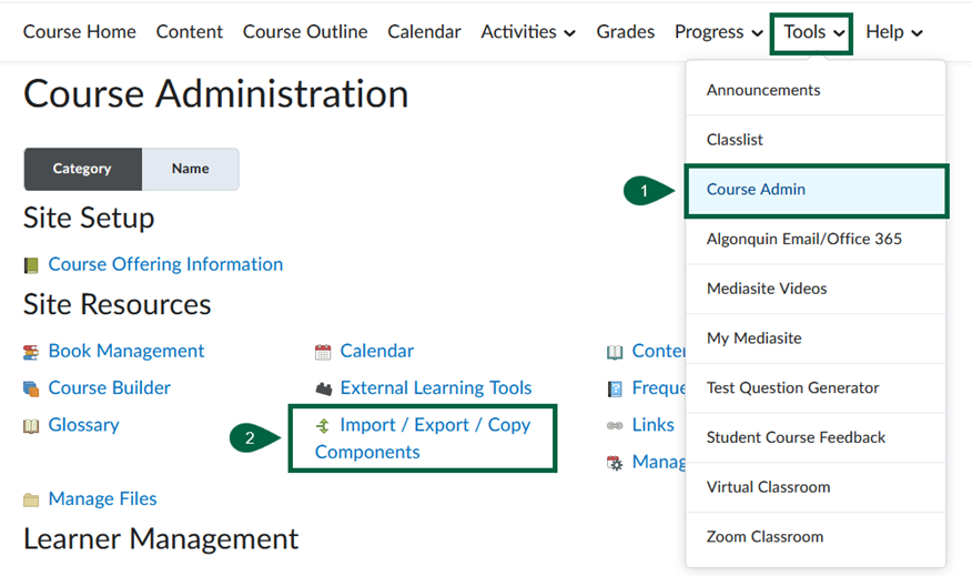 Export Course Components