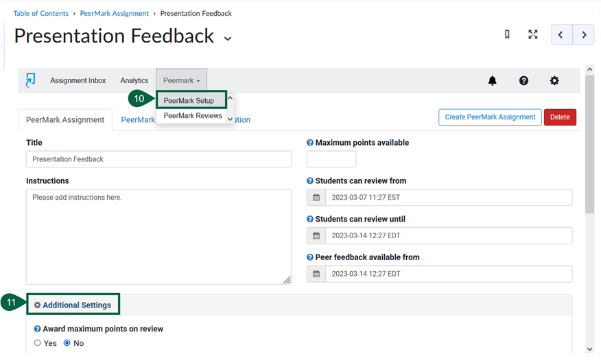 How to Create and set up a PeerMark Assignment