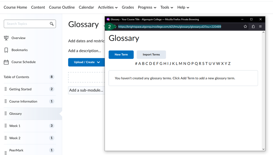The Glossary Tool in Brightspace