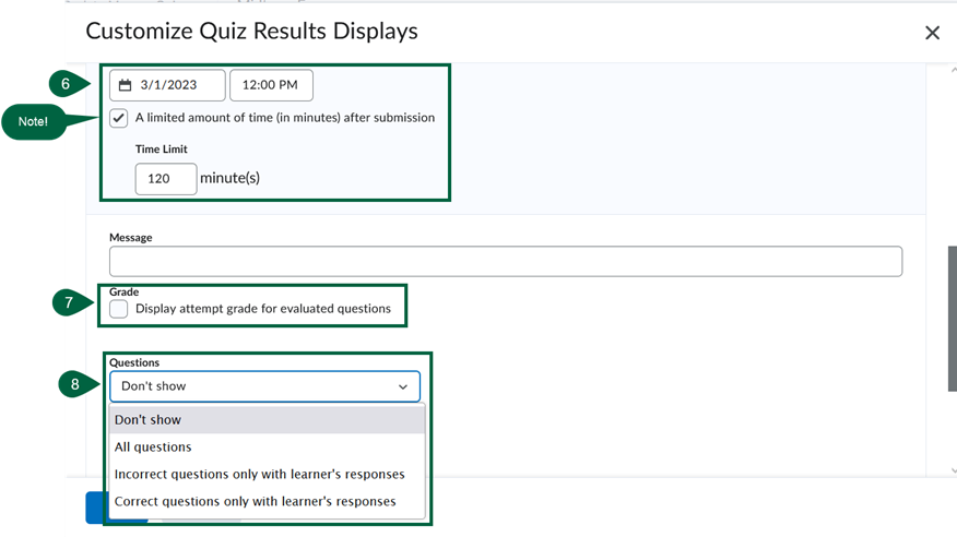 Show Quiz Results to Students