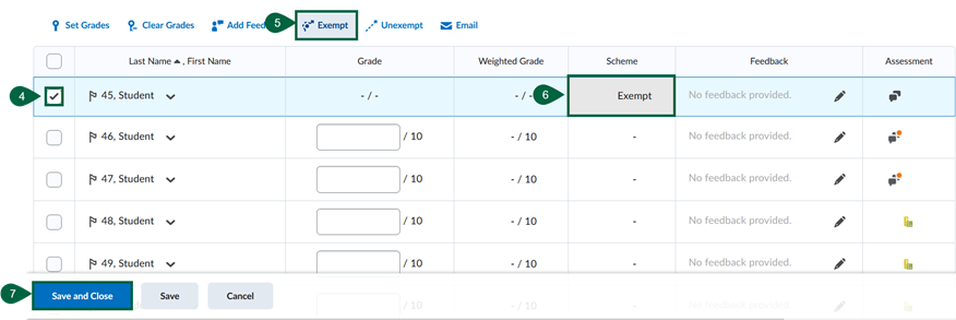 Exempt a Grade Item and Bulk Exempt