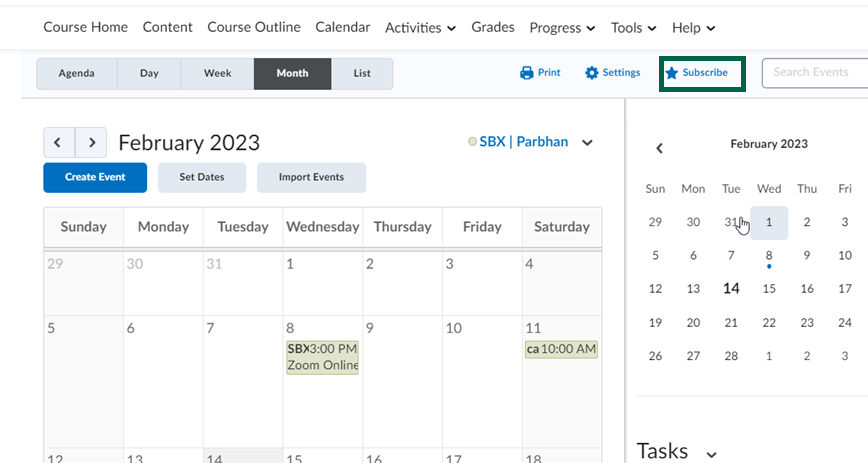 Downloading Brightspace Calendar Activities into an External Calendar Applications