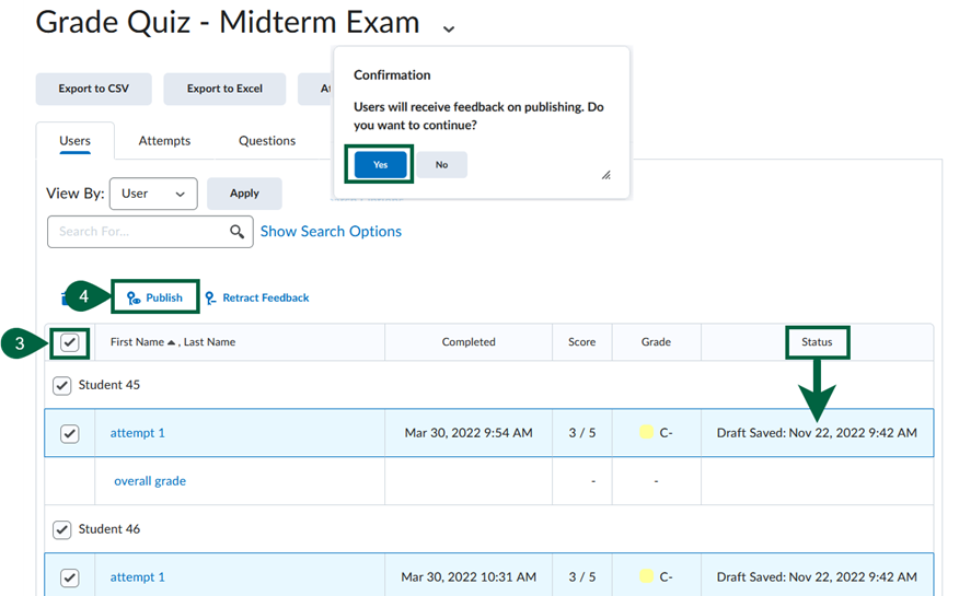 Manually Publishing Quiz Grades in Gradeboook