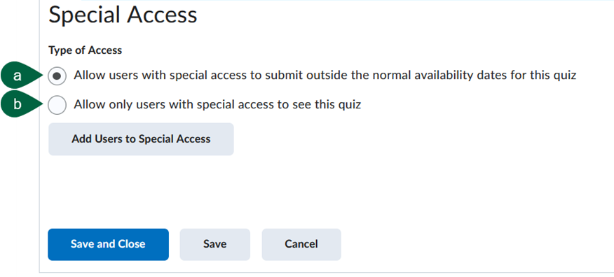 Providing a Student with Special Access to a Quiz