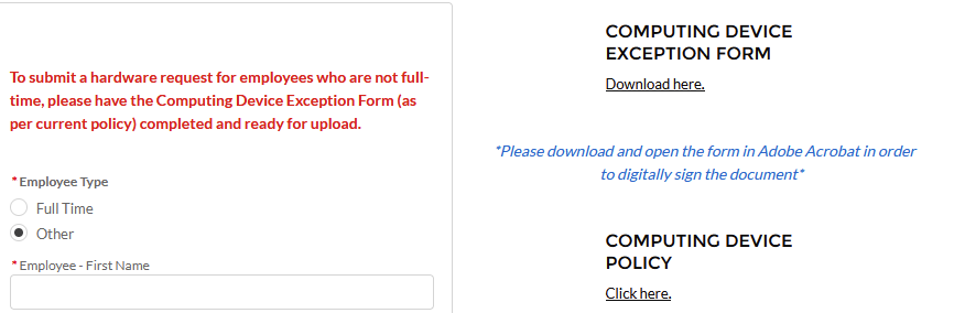 How to submit a Hardware Request or Return