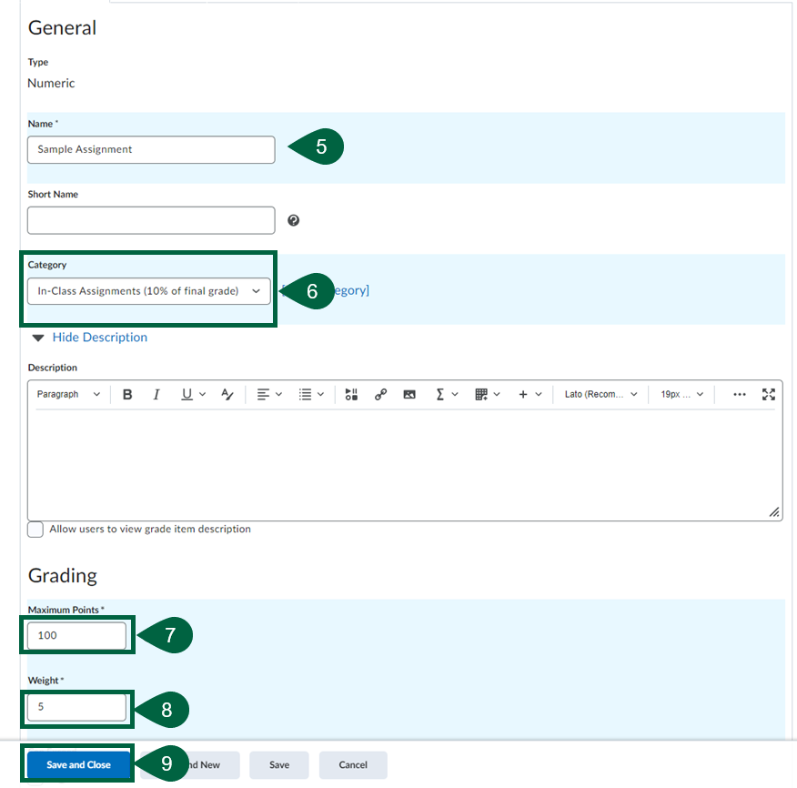 Creating Grade Items