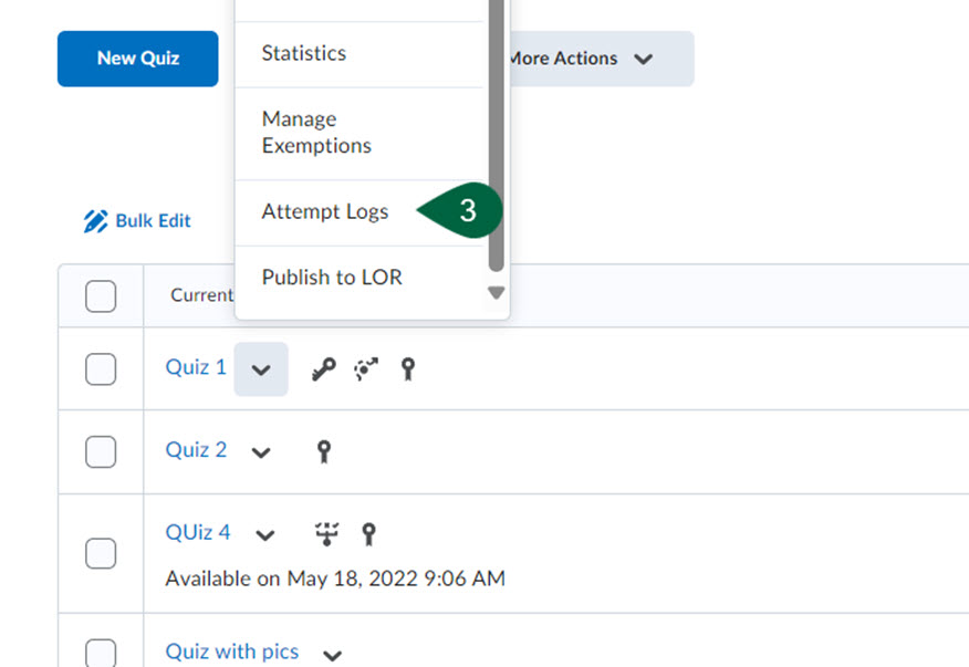 Viewing the Quiz Attempt Log (Including the IP Logins)