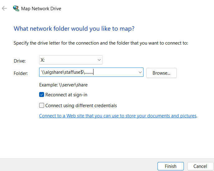 How do I connect or map a network drive in Windows?