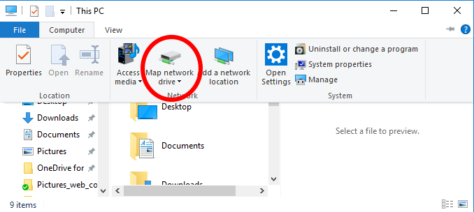 How do I connect or map a network drive in Windows?