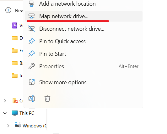 How do I connect or map a network drive in Windows?