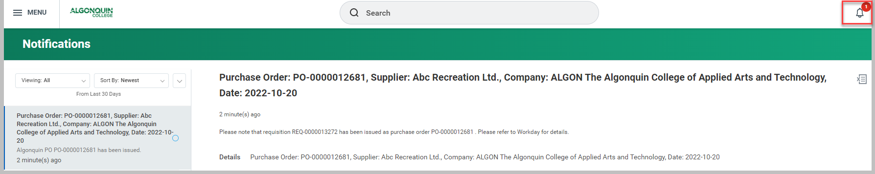 Confirmation of Purchase Order Issuance to Requisitioners in Workday ...